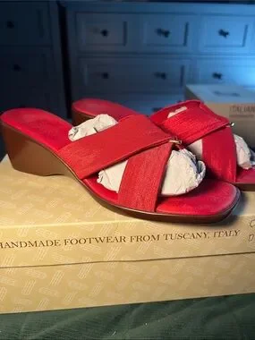 Italian Shoemakers | Shoes | Italian Shoemakers Red Satin Wedge Sandals ...